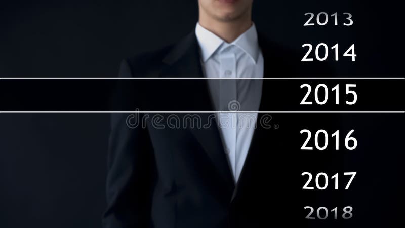 Businessman Selects 2015 Year in Virtual Menu, Search for Data ...