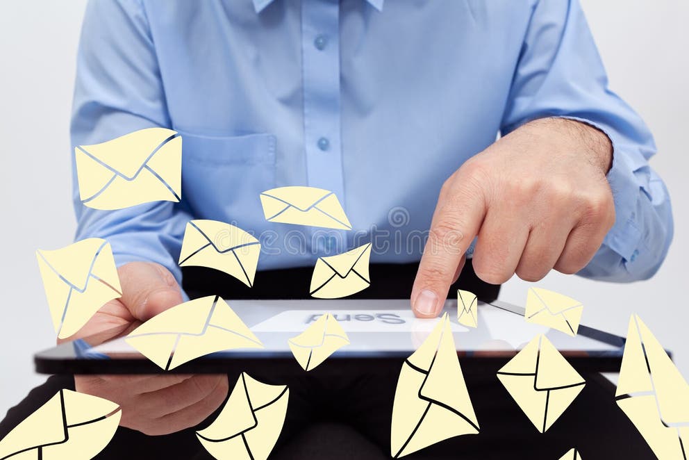 Businessman Sending Electronic Mail Using Tablet Stock Photo - Image of ...