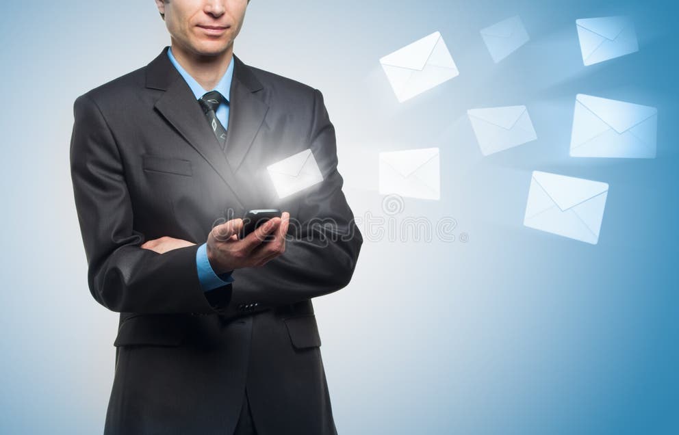 Businessman Sends a Virtual Message Stock Image - Image of connectivity ...