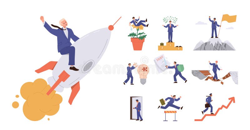 Businessman Cartoon Characters Set in Different Business Situation ...