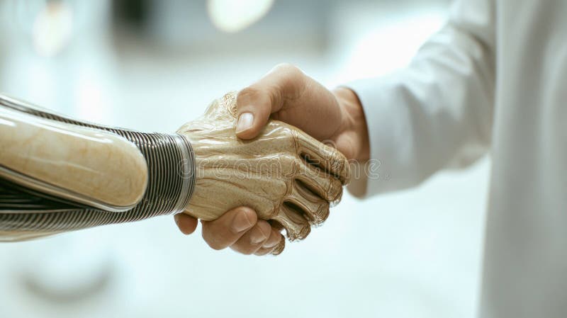 Businessman Shaking Hands with Robot Showing Artificial Intelligence ...