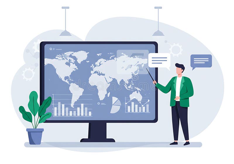 Businessman Sharing Global Data Insights with World Map Stock ...