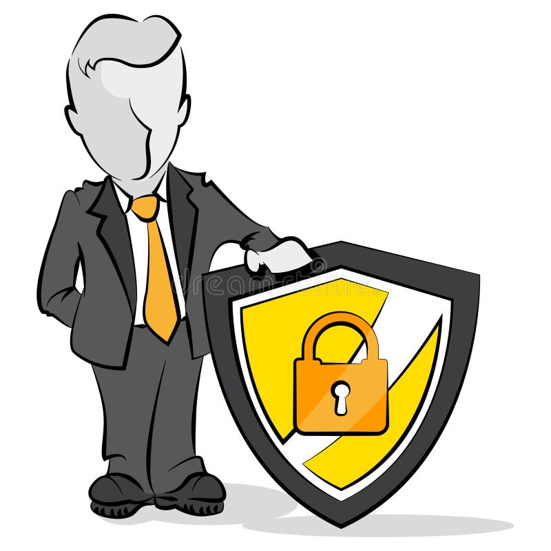 Businessman and shield. stock vector. Illustration of protection - 33766764