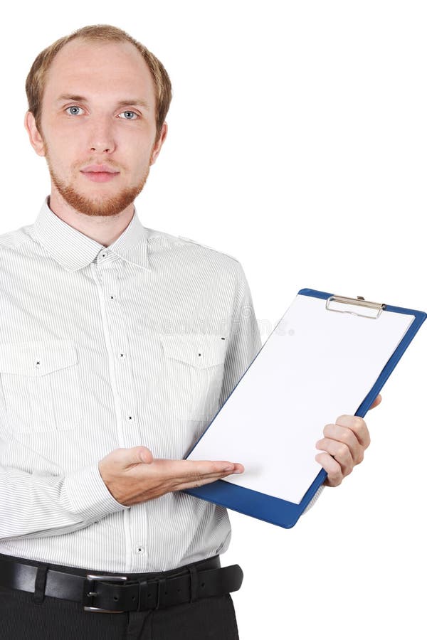 Businessman in Shirt Showing Document Isolated Stock Image - Image of ...