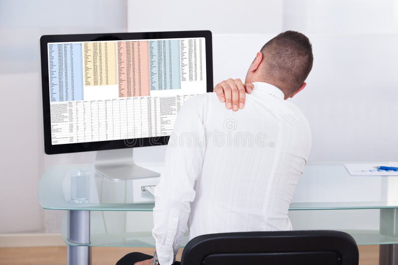 Businessman with Shoulder Pain Using Computer Stock Photo - Image of ...