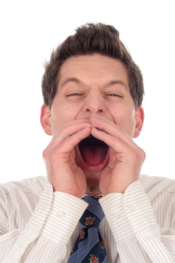 Businessman Shouting on the Top of the Mountain Stock Photo - Image of ...