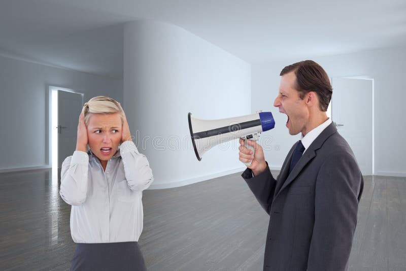Businessman Shouting at Colleague with His Bullhorn Stock Photo - Image ...