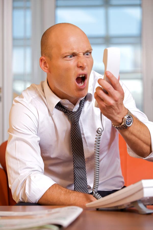 Businessman Shouting on Landline Phone Stock Image - Image of adult ...