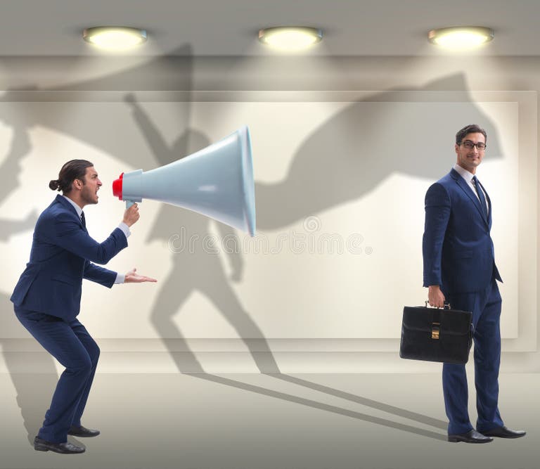 Businessman Shouting through Large Loudspeaker Stock Photo - Image of ...