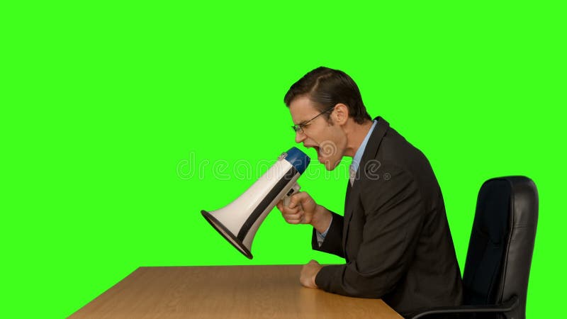 Businessman Shouting in Loudspeaker at Desk Stock Footage - Video of ...
