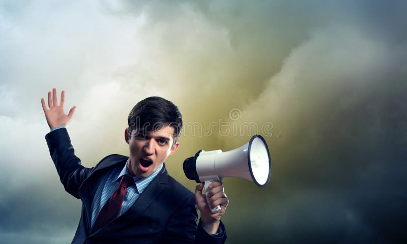 Businessman Shouting into a Megaphone Stock Image - Image of announce ...
