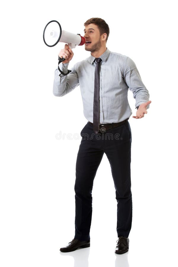 Businessman Shouting through Megaphone. Stock Photo - Image of shot ...