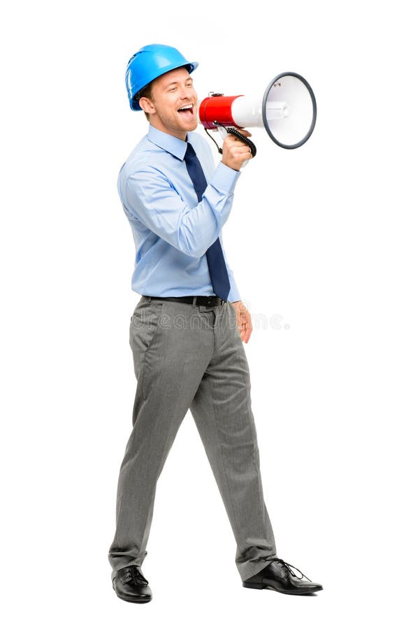 Businessman Shouting with Megaphone on White Background Stock Image ...