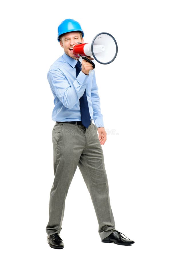 Businessman Shouting with Megaphone on White Background Stock Photo ...