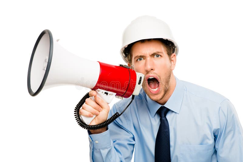 Businessman Shouting Megaphone White Background Stock Photo - Image of ...
