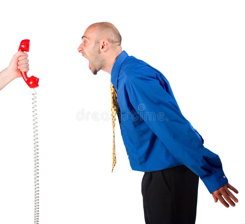Businessman Shouting at Phone Stock Image - Image of receiver, blue ...