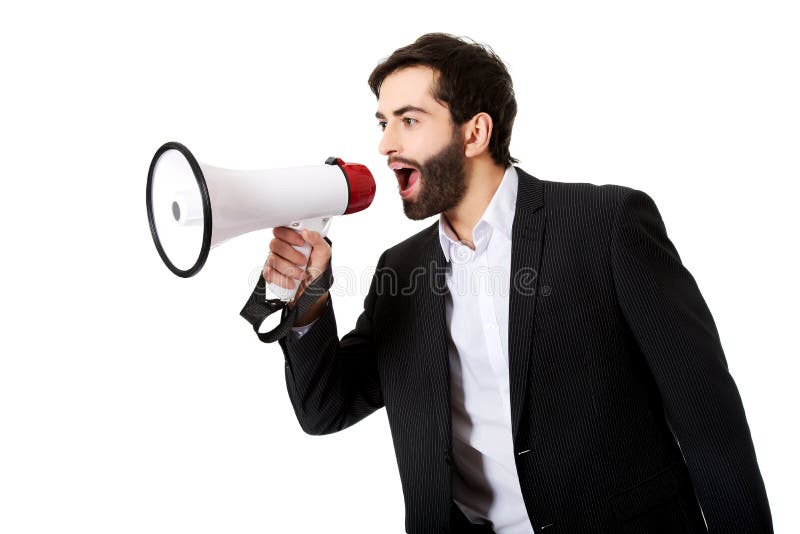 Businessman Shouting Using a Megaphone. Stock Photo - Image of ...