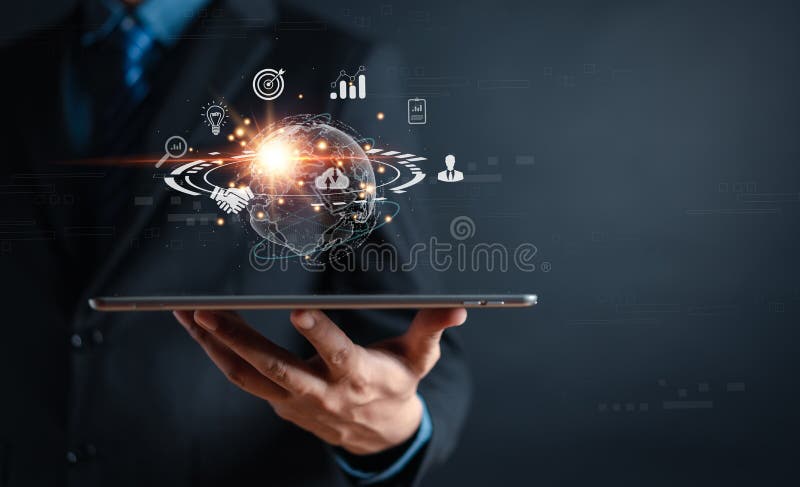 Businessman Using Computer Planning Development Leadership and Customer ...