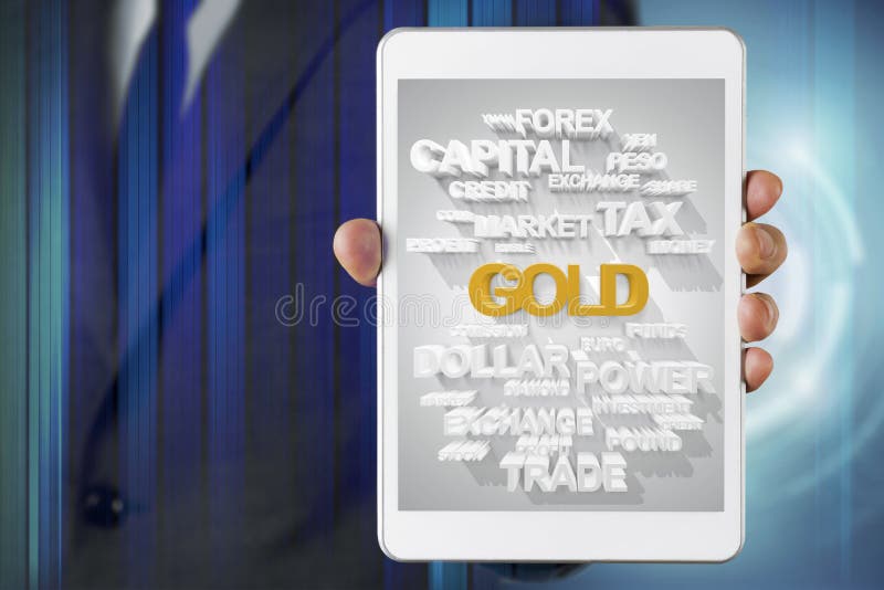 Businessman Show Screen about Gold Stock Image - Image of marketing ...