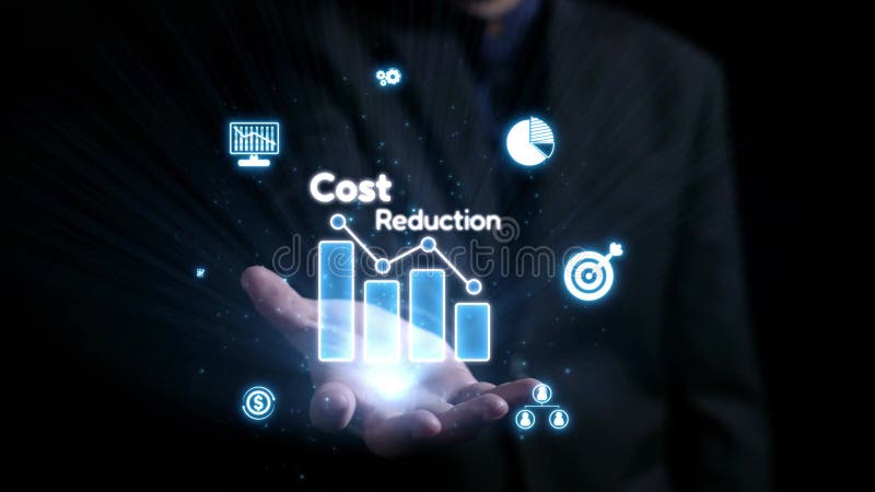 Businessman Presenting Digital Cost Reduction Strategy with Graphs and ...