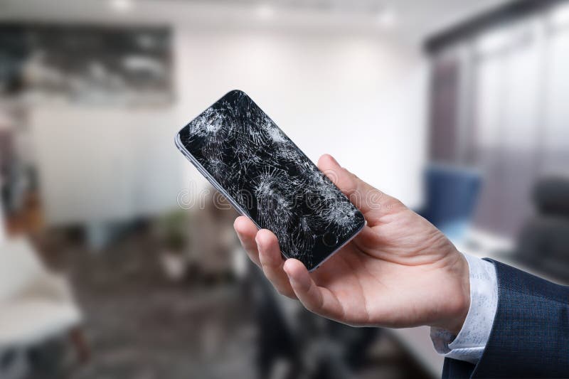 Businessman Showing Broken Smartphone with Crashed Screen. Stock Image ...