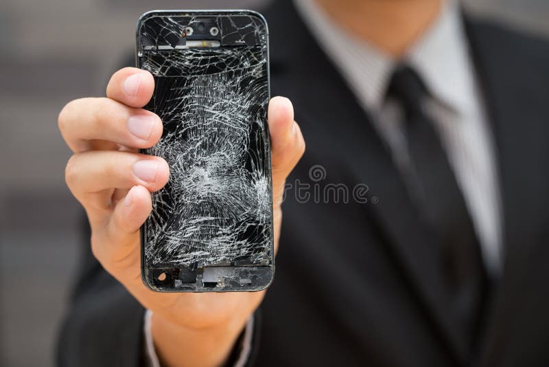 Businessman Showing Broken Smartphone with Crashed Screen Stock Photo ...