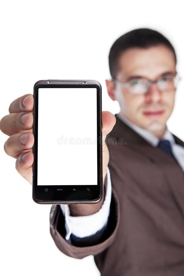 Businessman Showing Cell Phone Stock Photo - Image of males, manager ...