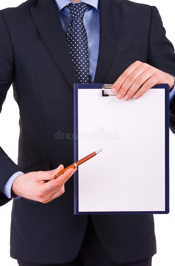 Businessman Showing Clipboard. Stock Photo - Image of explain, business ...