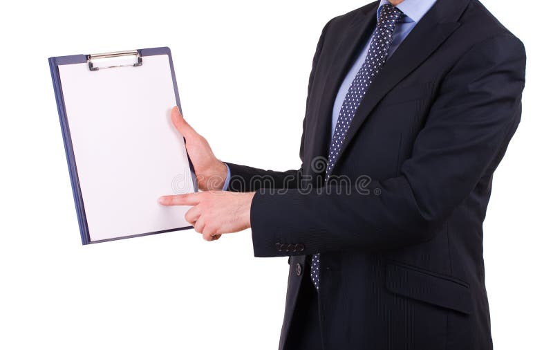 Businessman Showing Clipboard. Stock Photo - Image of message, finger ...