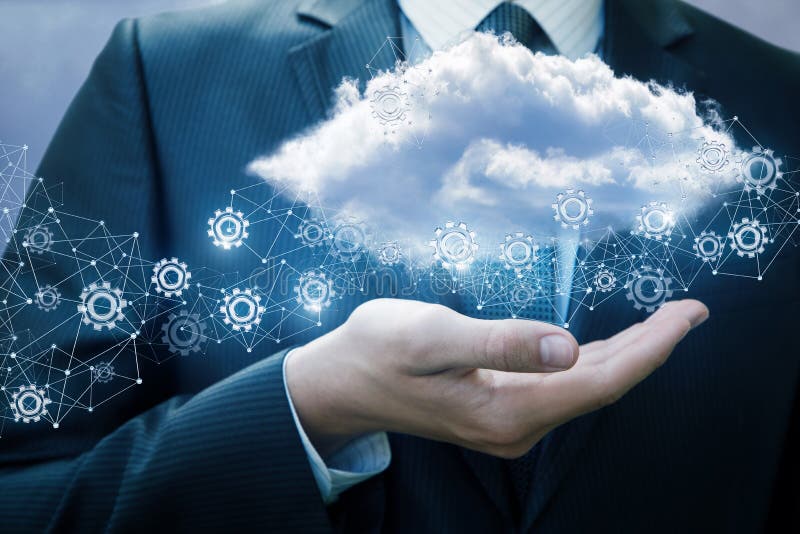 Businessman Showing Cloud Management Mechanism. Stock Image - Image of ...