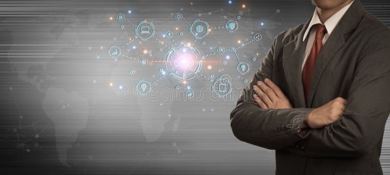 Businessman Showing Cloud Network Computer Connects To Internet Server ... Businessman Showing Cloud Network Computer Connects To Internet Server ...