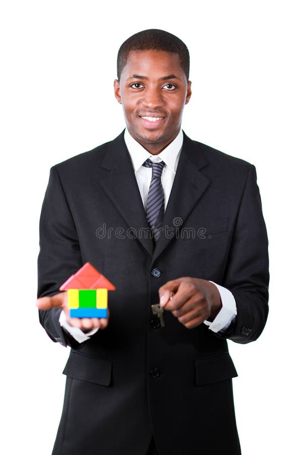 Businessman Showing a Construction of a New House Stock Image - Image ...