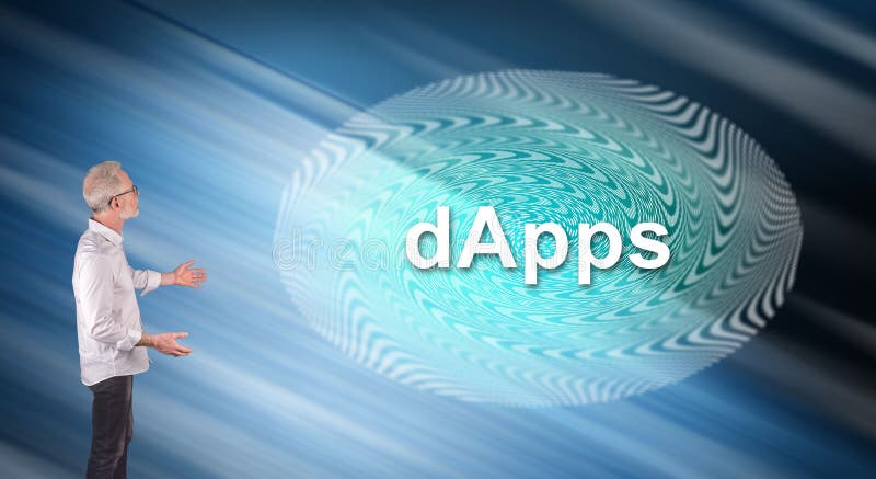 A Dapps Concept Explained by a Businessman on a Wall Screen Stock Image ...