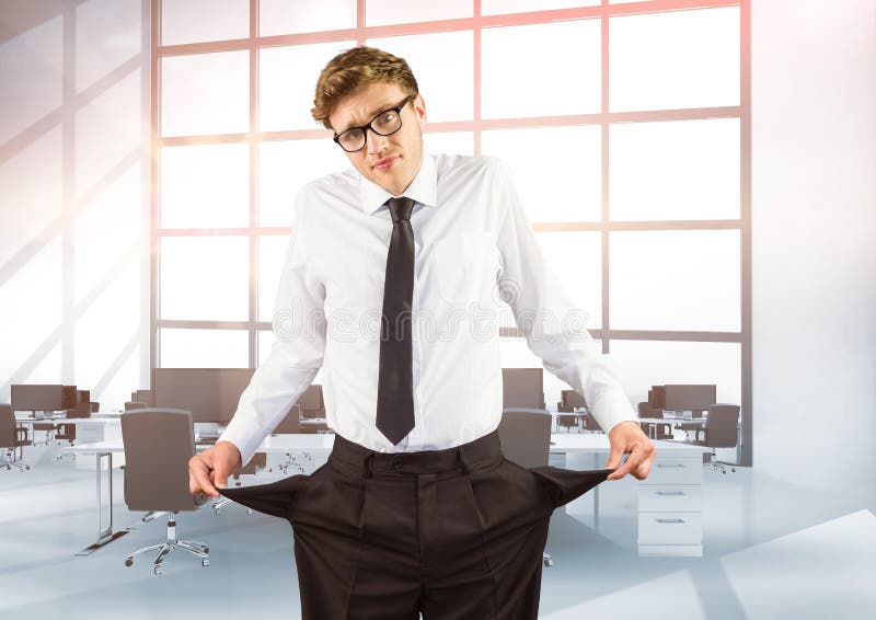 Businessman Showing Empty Pockets while Standing in Office Stock Image ...