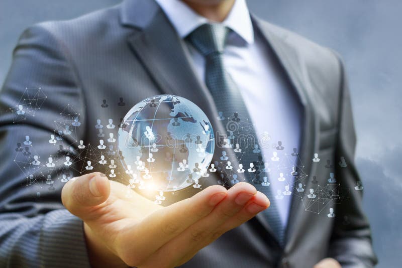 Businessman Showing a Global Business Network. Stock Image - Image of ...