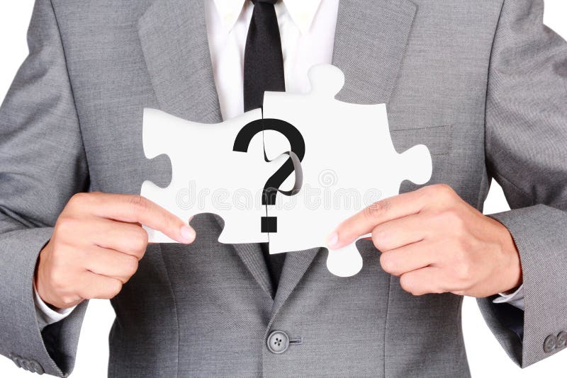 Businessman Showing Jigsaw Connect Create Question Mark Stock Image ...