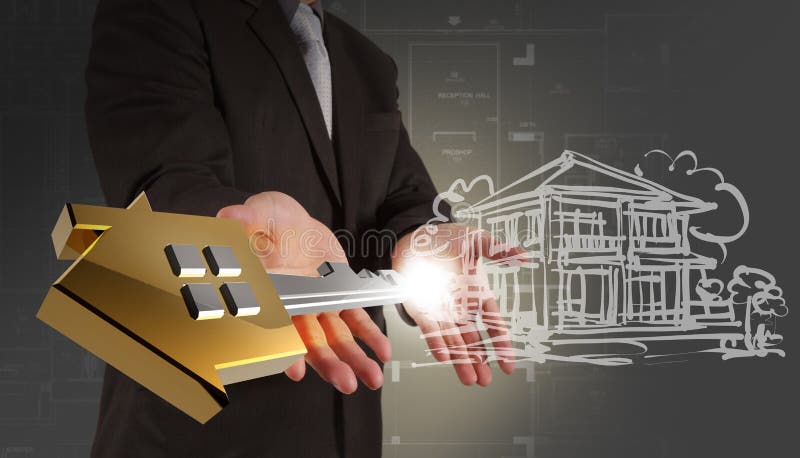 Businessman Showing Key of Building Stock Image - Image of businessman ...