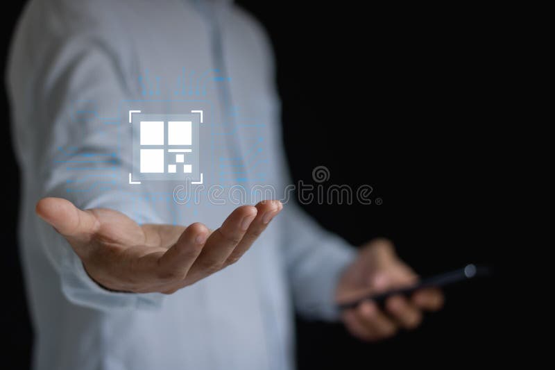 Businessman Showing QR Code Icon on Virtual Screen. QR Code Scan for ...