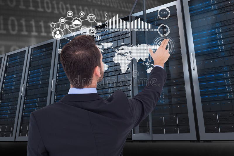 Businessman Showing Screen in a Data Center Stock Illustration ...