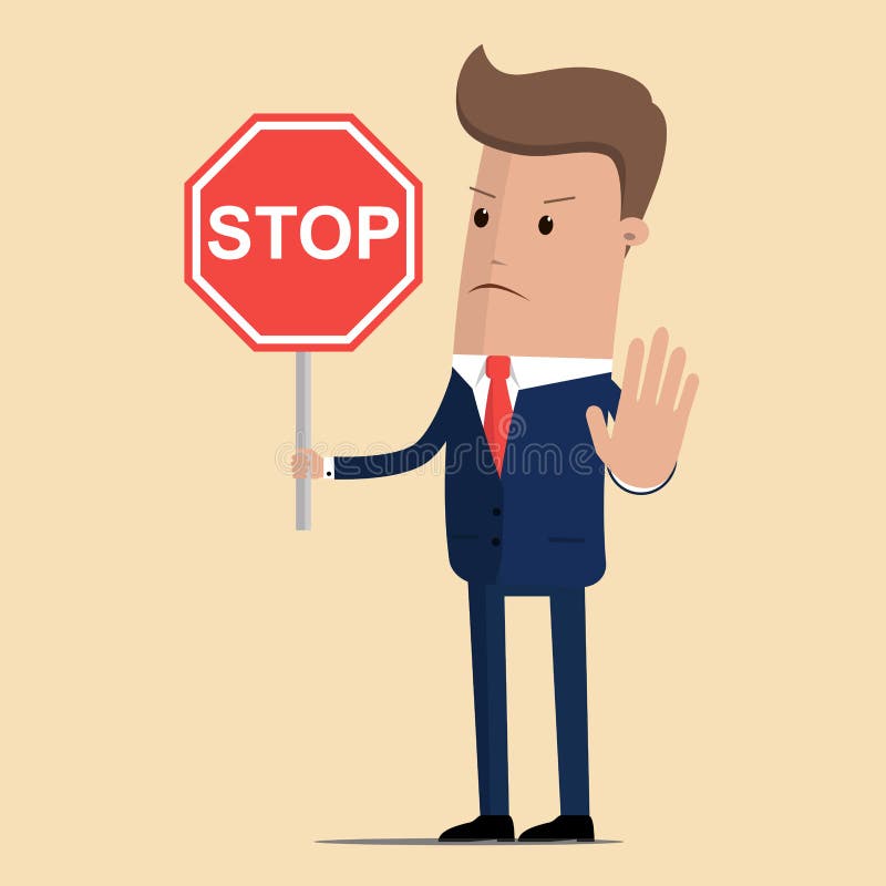 Businessman Showing Stop Road Sign. Serious Businessman with Stop Road ...