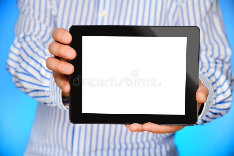 Businessman showing tablet stock image. Image of blue - 84617387