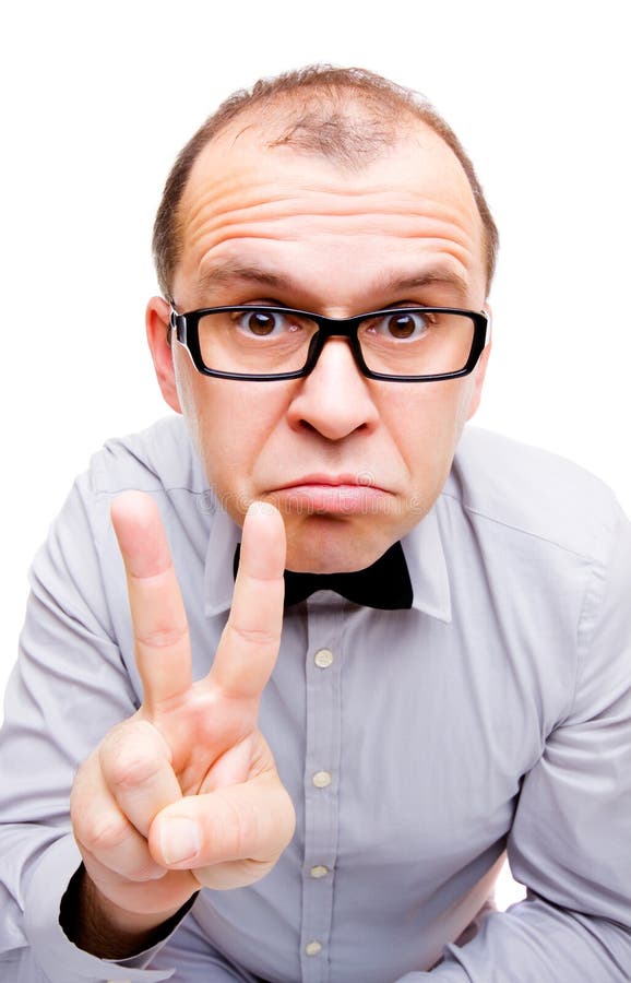 Businessman Showing Two Fingers Stock Photo - Image of portrait, nerd ...