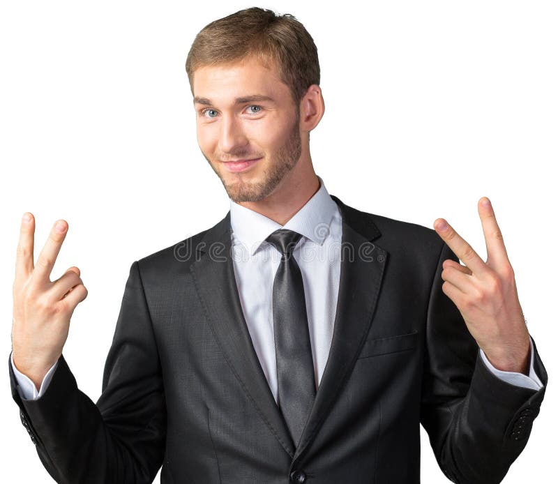 Businessman Showing Victory Sign Stock Photo - Image of showing, office ...