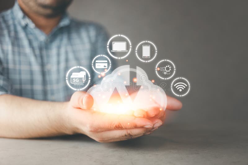 A Businessman Shows a Cloud Computing Diagram in His Hand with Big Data ...