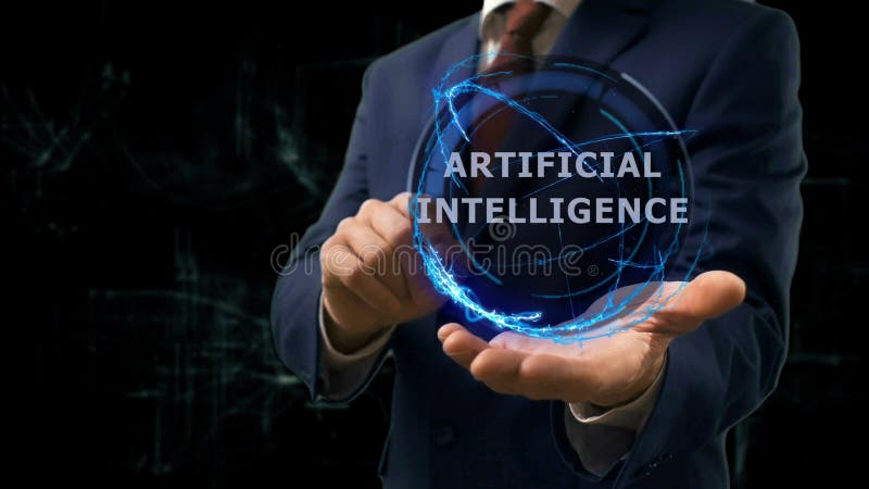 Businessman Shows Concept Hologram Artificial Intelligence on His Hand ... Businessman Shows Concept Hologram Artificial Intelligence on His Hand ...