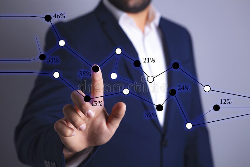 Businessman shows graphics stock illustration. Illustration of hand ...