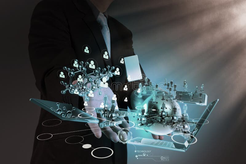 Businessman Shows Modern Technology Stock Image - Image of notebook ...