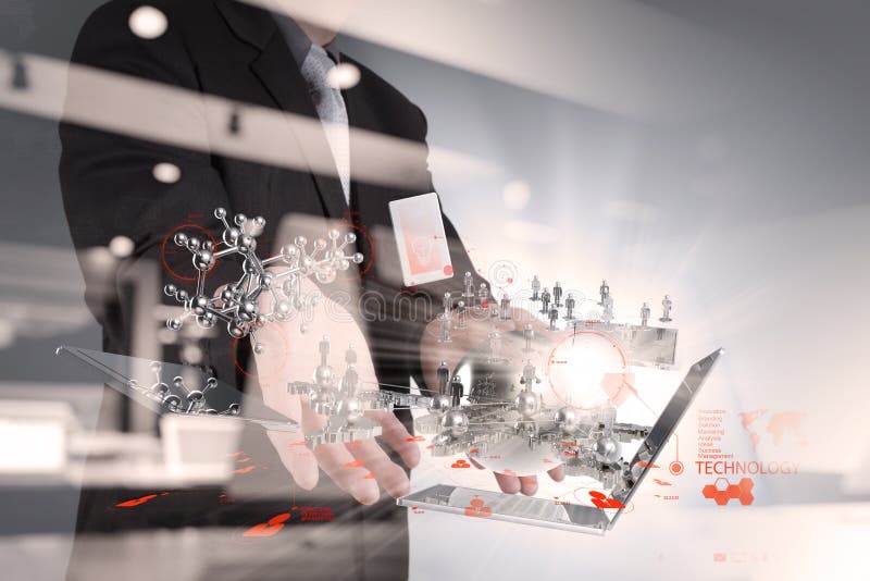 Businessman Shows Modern Technology Effect Stock Image - Image of ...
