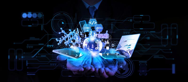 Businessman Shows Modern Technology Stock Photo - Image of management ...