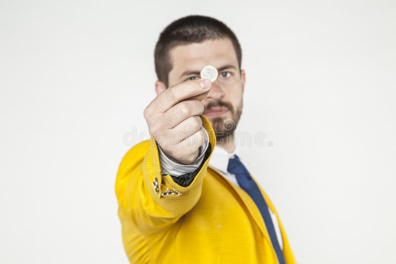 Businessman shows one euro stock photo. Image of boss - 71893052